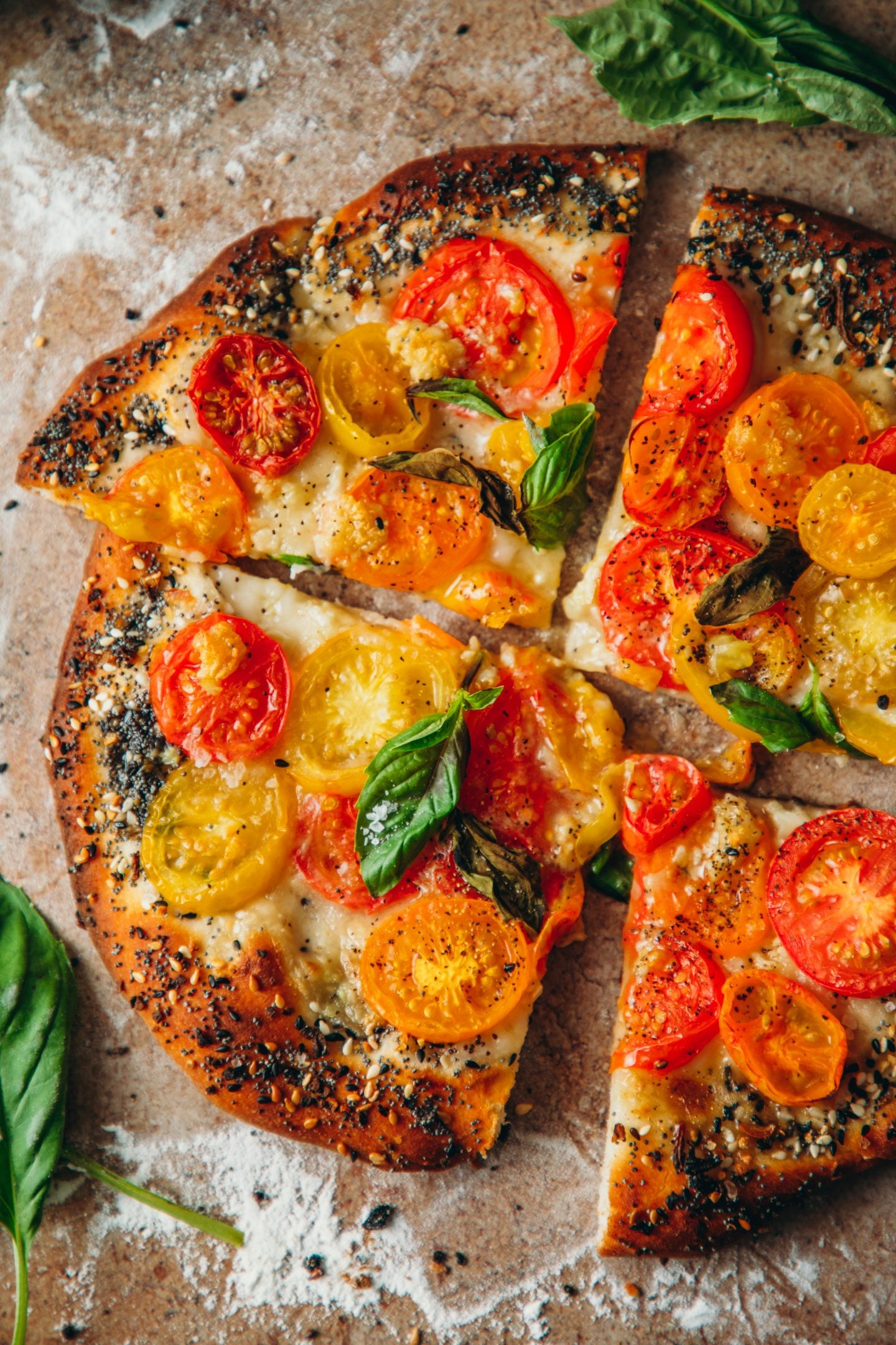Tomato Basil Pizza with "Everything Bagel" Crust - Liv B.